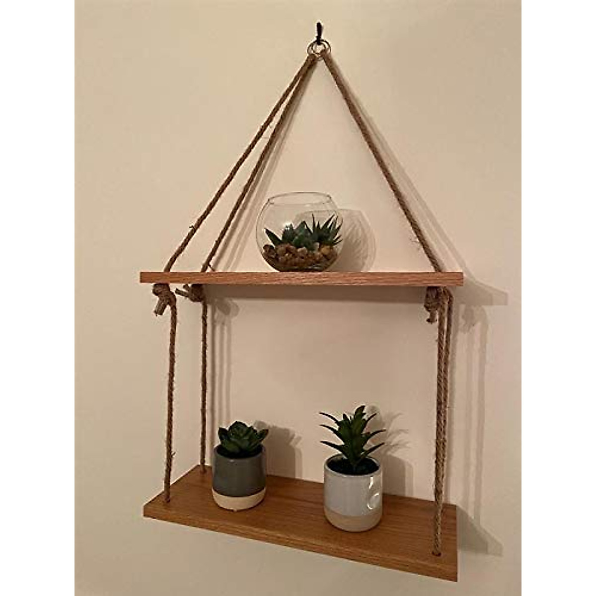 Addikts Hanging Shelves – Set of 2 Floating Wooden Shelves – Natural Oak Triangle Shelf – Indoor Plant Shelf – Unique Wall Décor for Bedroom, Bathroom or Kitchen – Minimalist and Modern Design