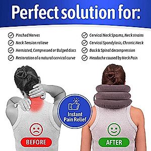 S Cervical Neck Traction Device for Instant Neck Pain Relief - Inflatable & Adjustable Neck Stretcher Neck Support Brace, Best Neck Traction Pillow for Home Use Neck Decompression