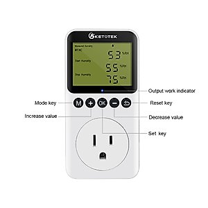 KETOTEK Digital Humidity Controller Outlet Plug with Sensor Probe, 120V Humidistat Controller Plug Reptile Mushroom Greenhouse, Humidity Switch Outlet