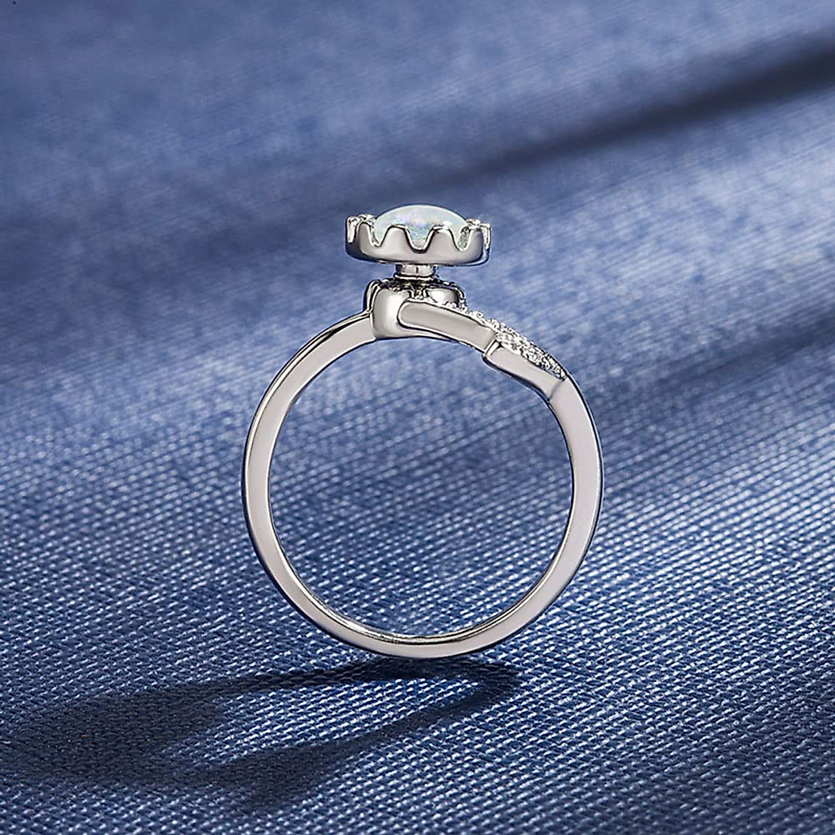 Opal Flower Mermaid Tail Spinner Fidget Wrap Open Rings for Women Anxiety Rotate Stress Relief Cubic Zirconia Adjustable Stacking Middle Finger Ring Fashion Jewelry Birthday Valentine's Day Gifts