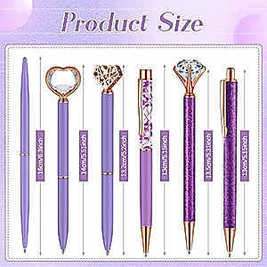 6 Pcs Ballpoint Pen Set Include Crystal Diamond Pen Slim Metal Ballpoint Pens Black Ink Stylus Pen Liquid Sand Pen Retractable Glitter Pen for Office School Gifts Wedding Party Supplies (Purple)