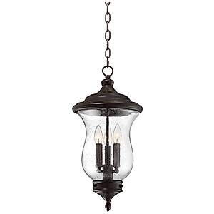 Carriage Country Outdoor Ceiling Light Hanging LED Dimmable Bronze 22" Clear Seedy Glass Decor Exterior House Porch Patio Outside Deck Garage Front Door Garden Home Roof Gazebo - Franklin Iron Works