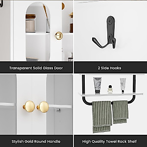 Creso hom Medicine Cabinet, Wood Bathroom Wall Cabinet with Adjustable Shelf and Hooks, Towel Bar, 3 Tier Bathroom Cabinet Wall Mount Storage Cabinets for Living Room, Bedroom, Kitchen, White