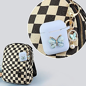 Wonhibo Cute Butterfly Airpods Case, Silicone Girls Blue Designer Cover for Apple Airpod 1 & 2 with Keychain