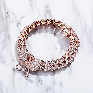 YBMYCM Butterfly Cuban Chain Bracelet Cubic Zircon Crystal Hip Hop Rock Gold Silver Crystal Luxury for Women Rapper Jewelry