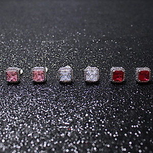 CHERUBIC Women's 925 Sterling Silver Stud Earrings AAA Cubic Zircon Square Halo Stud Earrings Crystal Jewelry Gift For Women