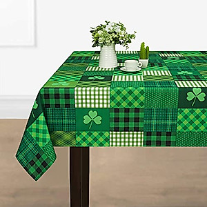 ASPMIZ St. Patrick’s Day Tablecloth, Green Lucky Shamrock Table Cloth, Buffalo Plaid Checkered Tablecloths, Four Leaf Clovers Waterproof Tablecloth Rectangle for Dinner Party Decoration, 60 x 84 inch