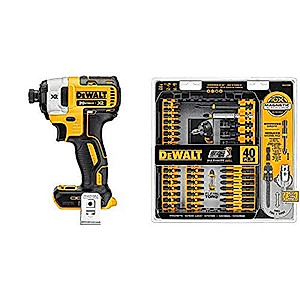 DEWALT 20V MAX Impact Driver, Brushless, 3-Speed, 1/4-Inch, Tool Only with Screwdriver Bit Set, Impact Ready, 40-Piece (DWA2T40IR & DCF887B)
