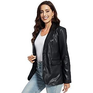 Fahsyee Women's Faux Leather Blazer Jackets Women, Black Motorcycle Vintage Moto Biker Coat Vegan Pleather Fashion XXL