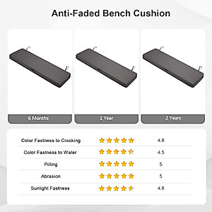 PATIOASIS Outdoor Loveseat Cushion 54" W x 18" D x 3" H Deep Seat Bench Indoor Cushions with Adjustable Staps and Handle Lawn Furniture Cushions Clearance Gray