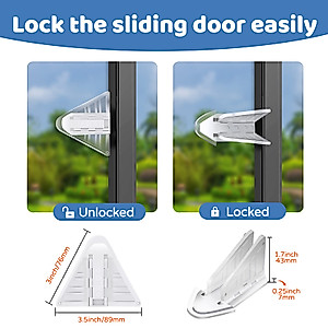 Sliding Door Lock for Kids Safety: 2 Pack Window Locks Child Proof Slide Glass Door Locks, Baby Proofing Closet Cabinet Patio Security Bar, No Drill Toddler Childproof Slider Door Window Stop