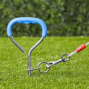 Petmate Easyturn 18 Inch Spiral Stake Dog Tie Out With 20 Foot Cable; For Dogs Up To 100 Pounds, Blue Comfort Power Handle For Secure Installation Into Ground