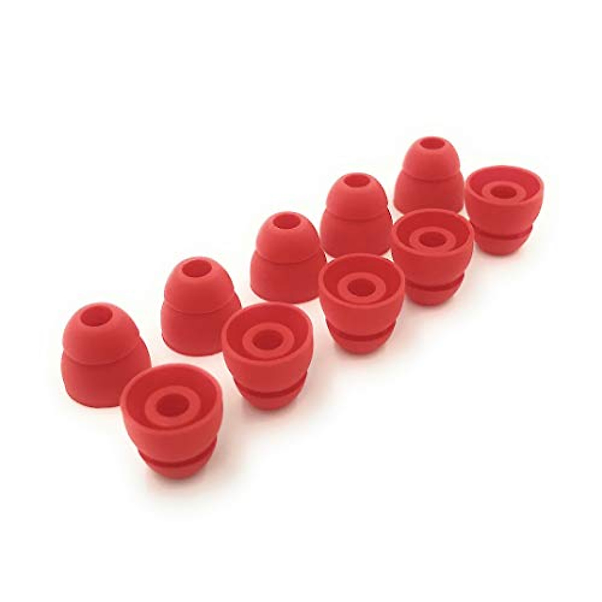 JustEarbuds 5 Pair Double Flange Earbud Headphones Replacement Silicone Ear Tips for Skullcandy, Panasonic, LG, Powerbeats, Symphonized, iFrogz, Mpow, JVC (Red)