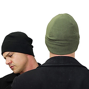 Temple Tape Tactical Fleece Watch Cap Beanie – Skull Cap Fleece Hat - 2 Pack Black/OD Green - One Size (Fits Most Heads)