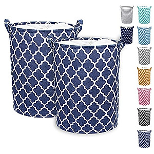 72L 23-inch Tall (2 Pack) Extra Large Laundry Basket Storage Hamper Drawstring Waterproof Round Linen Collapsible Storage Basket for Toy Organizer, Nursery Hamper, Bathroom, Blue