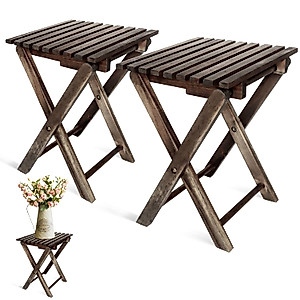 LITADA Small Patio Table (Set of 2) Acacia Wooden Small Table, Side Table, Coffee End Table, Small Square Folding Side Table, Plant Stand Mid Century Easy Assembly Modern Home Decor (Walnut Color)