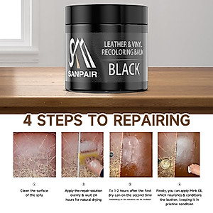 SANPAIR Black Leather Recoloring Balm, Leather Color Restorer, Leather Scratch Repair, Leather Balm, Black Leather Paint, Leather Sofa Stain Remover for Couch, Furniture and Car Seat