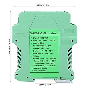 DC Conditioner, DC 24V DC Current Isolator Transmitter 4-20mA PLC Detect Conditioner(1 in 2 Out, 4-20mA to 4-20mA)