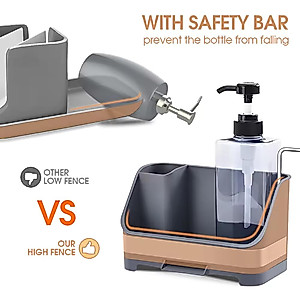 89 Oaks Sponge Holder for Kitchen Sink, Kitchen Sink Caddy with Soap Dispenser and High Brush Holder, Kitchen Sink Organizer Countertop, Rust Proof, Kitchen Organizers and Storage Essentials