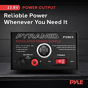 Pyramid PS9KX Universal Compact Bench Power Supply-5 Amp Linear Regulated Home Lab Benchtop Converter w/ 13.8 Volt DC 115V AC 70 Watt Input, Screw Type Terminal, 12V Car Cigarette Lighter