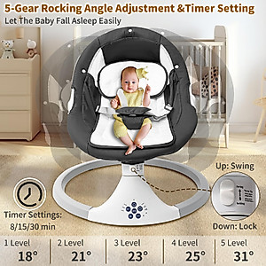 Baby Swings for Infants, Portable Baby Swing, Bluetooth Infant Swing with Intelligent Auto-Sensing,3 Seat Positions and 5 Speeds, Electric Infant Swings for Newborns Include 5 Point Harness Belt