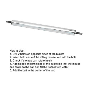 Rolling Mouse Trap, 34cm Rolling Mouse Catching Device Stainless Steel Rat Traps Safe Mousetrap Catcher Stick Release Bucket Spin Roller Fit 5 Gallon Bucket for Outdoors and Indoors