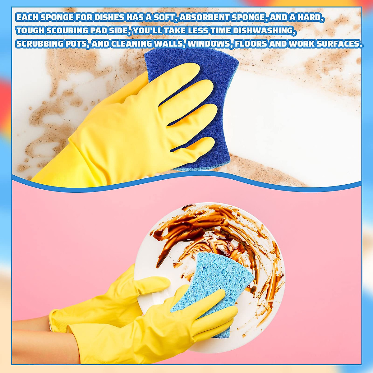 Rtteri 50 Pcs Dish Sponges Kitchen Sponges for Dishes Non Scratch Dish Sponge Dishwashing Sponge Dish Scrubber Scrub Sponge Household Cleaning Sponges for Kitchen Bathroom Car Essentials Supplies