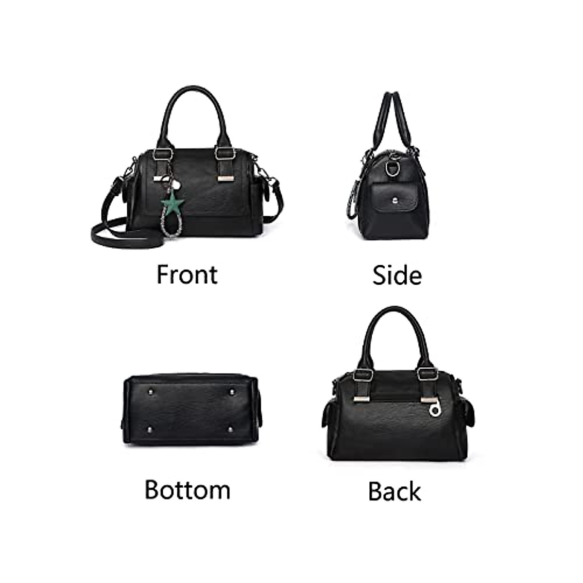 GJGJTER Women Star Pendant Tote Bag Soft Leather Boston Bags Shoulder Bags Satchel Purse-Brown