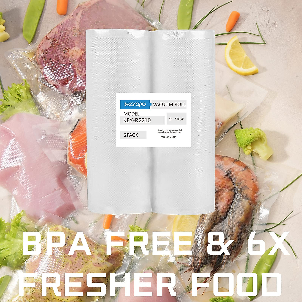 KEYOPO Vacuum Sealer Bags Rolls 7sizes 2pack Thicker,Heavy Duty,BPA Free,Great for Vac storage Sous Vide Cooking (1PACK 8" x 16.4')