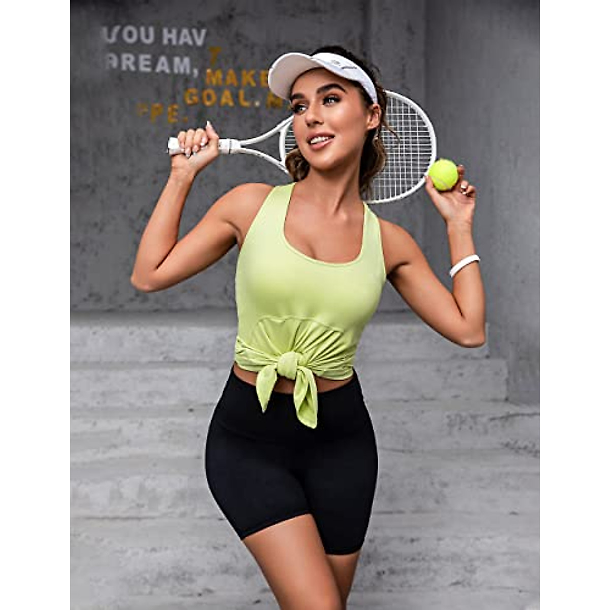 Blooming Jelly Workout Tank Tops for Women Racer Back Built in Bra Shirts Sleeveless Athletic Yoga Top (Medium, Yellow)