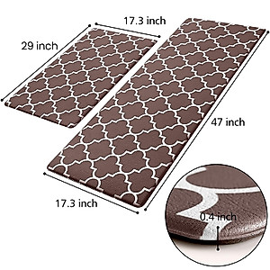 KMAT Kitchen Mat [2 PCS] Cushioned Anti-Fatigue Kitchen Mats and Rugs, Waterproof Non-Slip Kitchen Rug Heavy Duty PVC Ergonomic Comfort Standing Foam Mat for Floor Home, Sink, Laundry,Brown