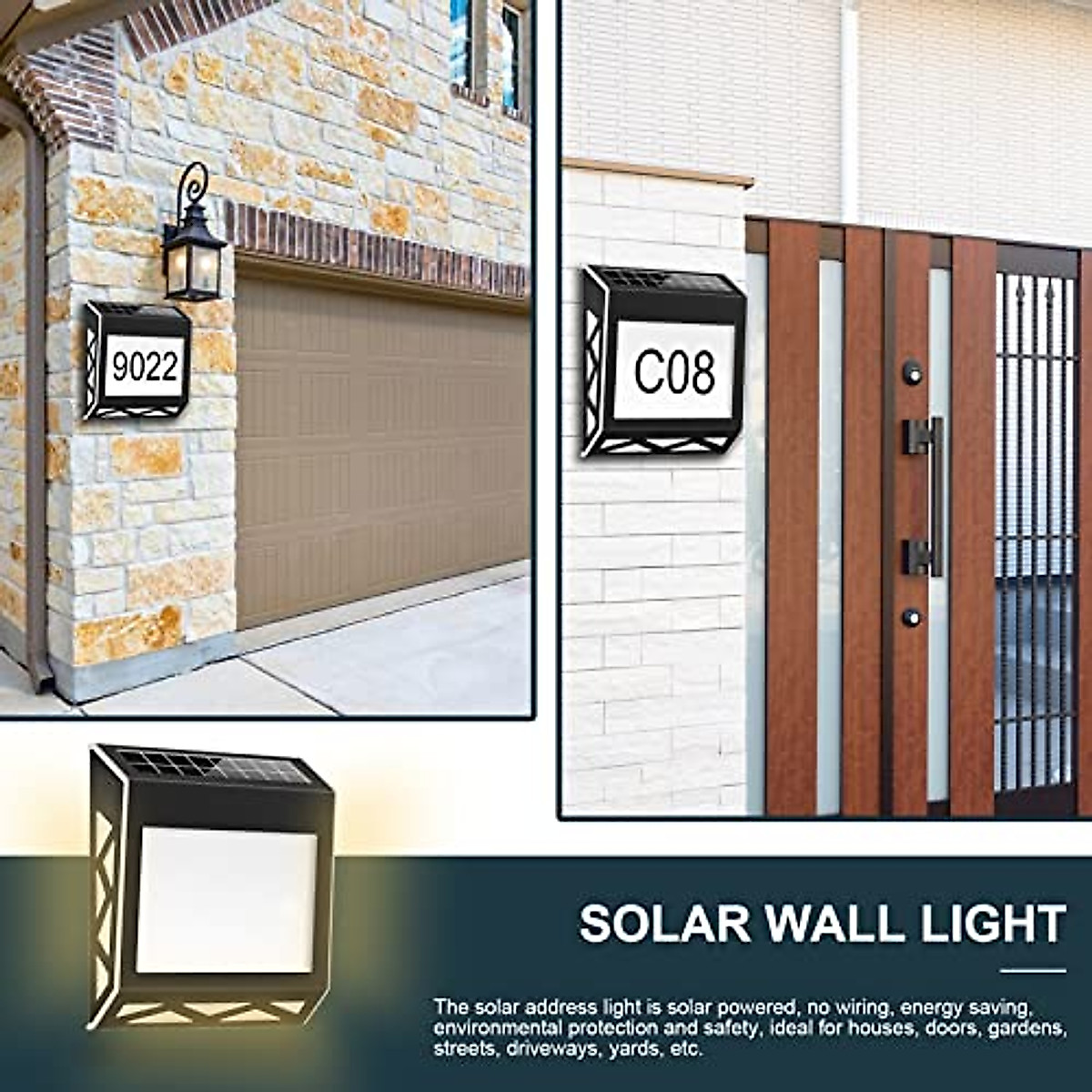 House Numbers Solar Powered Address Sign, Waterproof 3200k Warm LED Illuminated address Plaques house numbers for outside, Smart Switch address numbers light for Home Yard, Outdoor Walls