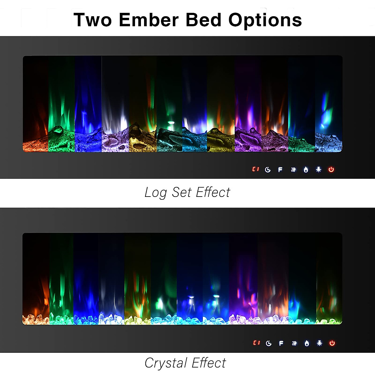 36 Inch Electric Fireplace Inserts, Quiet Wall Mounted Fireplace, Led Fireplace for Living Room, Recessed Electric Fireplace, Linear Fireplace, Logs & Crystal, 750/1500W