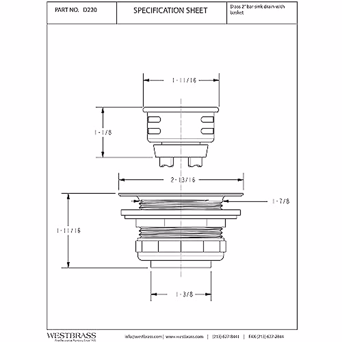 Westbrass Midget Duo Post Style Bar Sink Strainer, Matte Black, D220-62