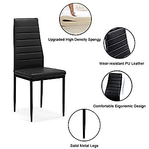 SLEERWAY Kitchen Dining Table Set for 4 People, Thickened Tempered Glass Desktop Kitchen Table and 4 Leather Chairs with Cushion, Modern Dining Room Sets for Small Space, 5 Pieces