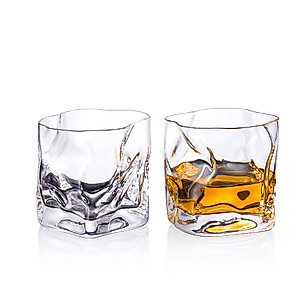 YouYah Whiskey Glasses Set, Crystal Whisky Glasses with 4 Stainless Steel Ice Cubes and Ice Tong, Gifts for Men, Lowball Bar Glass for Brandy, Cocktail, Vodka, Cognac