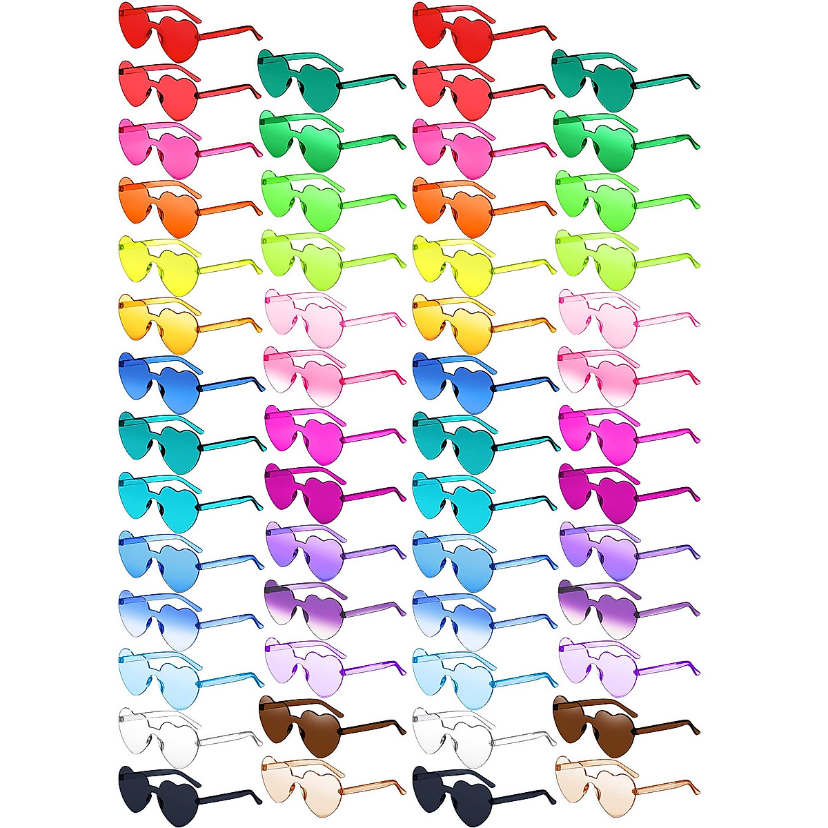 Konohan 54 Pairs Heart Sunglasses Bulk Valentine's Day Rimless Heart Shaped Colored Glasses Frameless Transparent Candy Multicolored Sunglasses for Women Party Eyewear