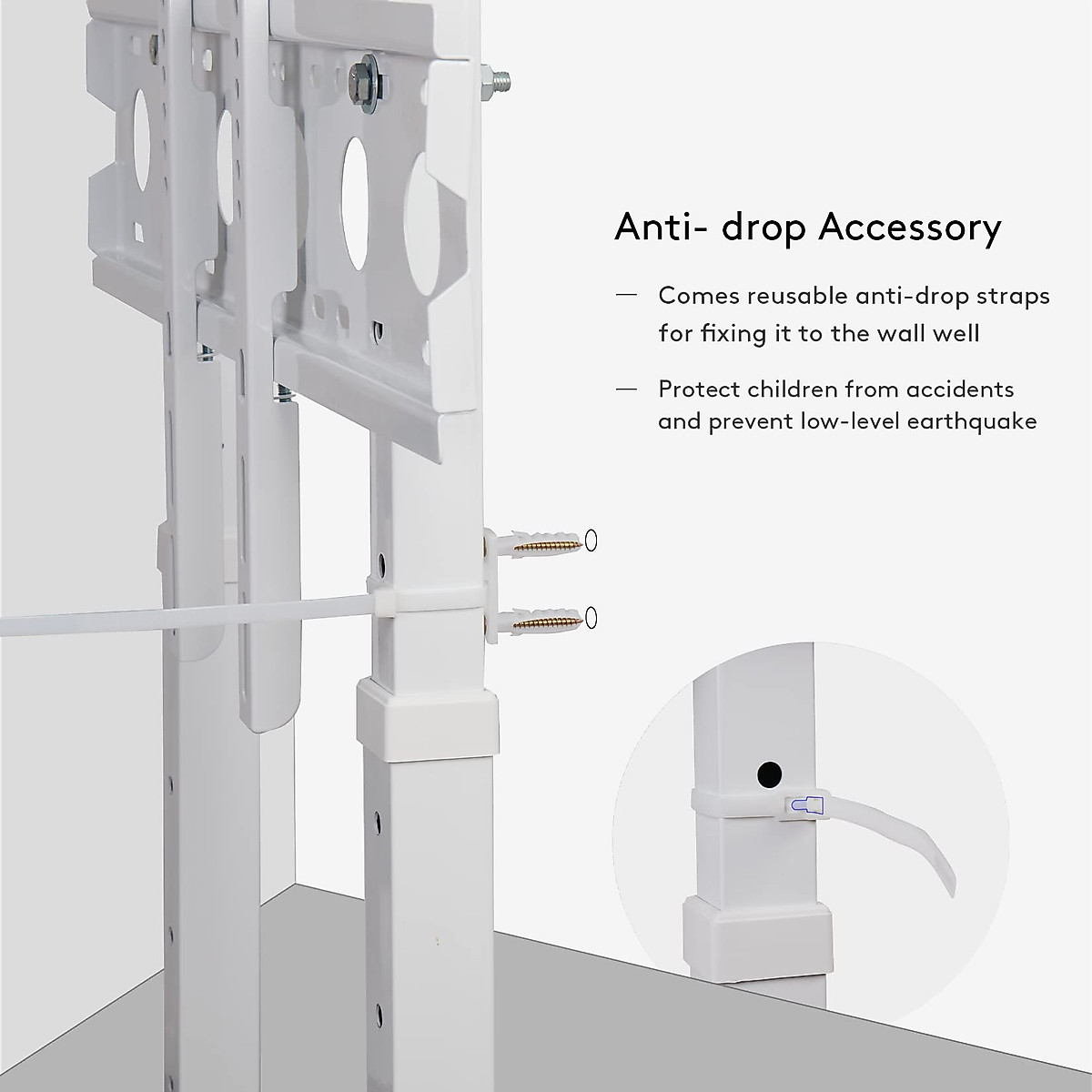 unho Universal Against The Wall TV Stand Floor: Free Standing Mount Stand with Height Adjustable Bracket for TV Bench Compatible with 32-65 inch Flat Panel LED LCD Plasma Screens (White)