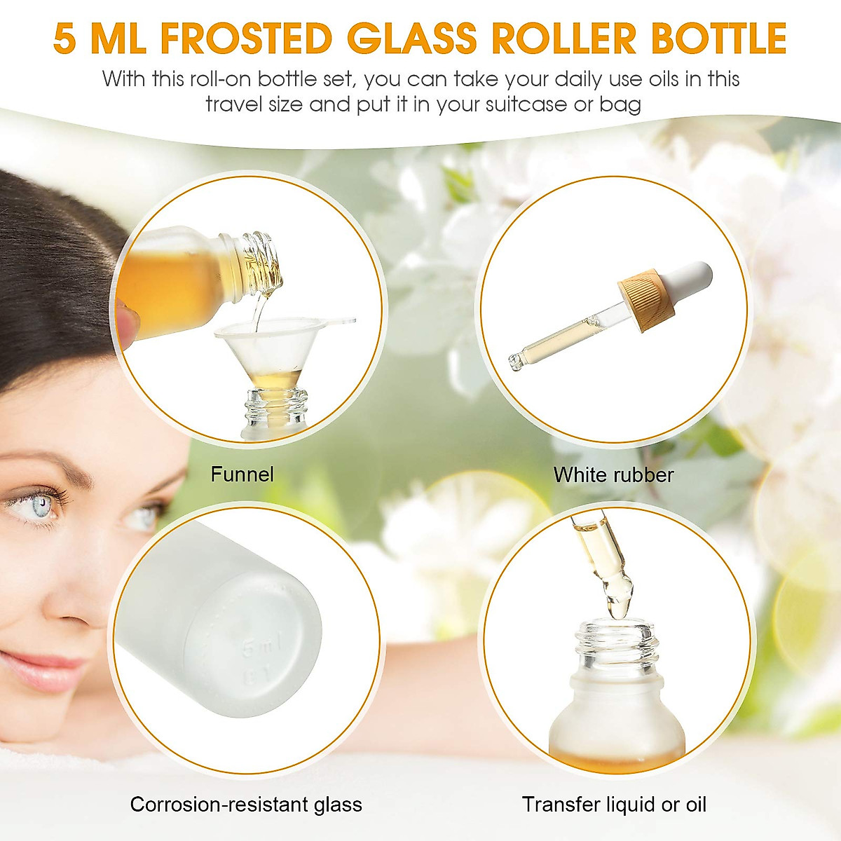 8 Pieces Frosted Glass Dropper Bottles Essential Oil Bottles with Eye Dropper and Bamboo Lids Perfume Sample Bottles Essence Liquid Cosmetic Containers and 2 Pieces Funnel (5 ml/ 0.2 oz)