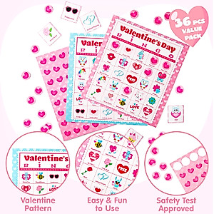 JOYIN 36 Players Valentines Day Bingo Cards (5x5) for Kids School Classroom Exchange Gift Rewards, Valentine’s Fun Party Games, Indoor Family Activities