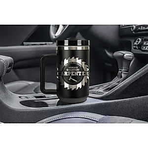 100 North | 40 oz Stainless Steel Double Wall Insulated Travel Tumbler With Handle, Straw, and Lid, World's Greatest Carpenter Black