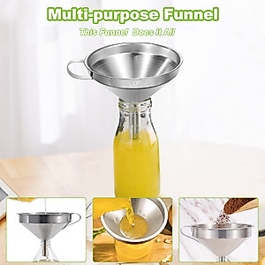 Stainless Steel Kitchen Funnel, 4.3-Inch Food Grade Metal Funnel with Strainer for Filling Bottles, Transferring Liquid, Oil, Juice, Milk