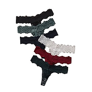 SOLY HUX Women's 6 Piece Floral Lace Scalloped Trim Thongs Underwear Panties Sexy Panty Multicoloured S