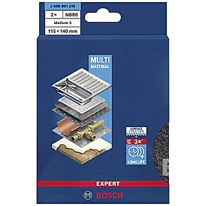 Bosch Professional 2x Expert N880 Fleece Pads (for Steel sheets, 115 x 140 mm, Grade Medium S, Accessories Hand Sanding)