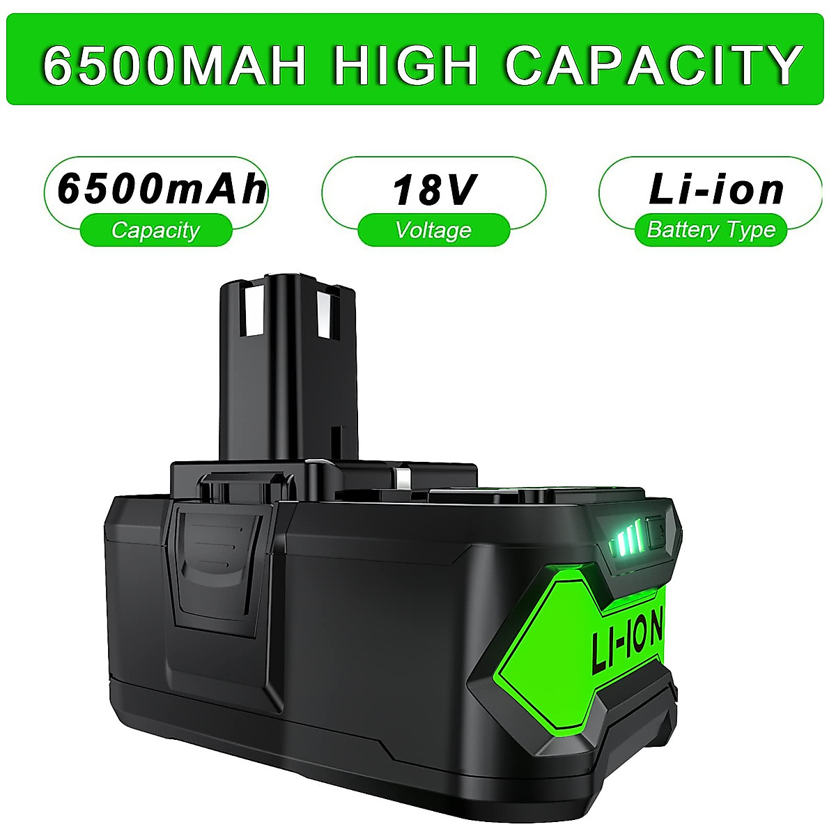 TURPOW Upgraded 6.5Ah Replacement for Ryobi 18V Lithium Battery, Compatible with Ryobi 18 Volt ONE+ Plus P107 P108 P102 P103 P104 P105 P109 P122 Cordless Power Tools for Ryobi 18V Battery 2Packs