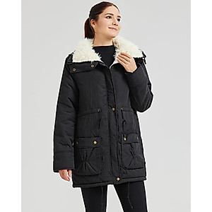 MEWOW Women's Winter Mid Length Thick Warm Faux Lamb Wool Lined Jacket Coat (XL, Black)