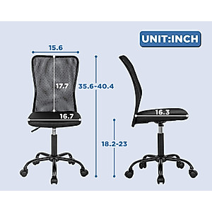 Office Chair Ergonomic Desk Chair Home Mid Back Computer Chair Height Adjustable Task Chair Modern Armless Rolling Swivel Chair with Back Support Mesh Executive Chair for Women Men, Black