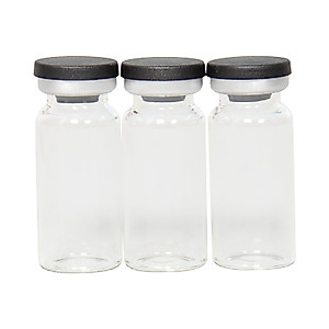 10ml Clear Glass Vials-2-1/2 Dram Clear Glass Headspace Vials with Black Plastic-Aluminum Flip Caps and Rubber Injection Stoppers, 100 Pack, 20mm Flat Bottom Lab Vial