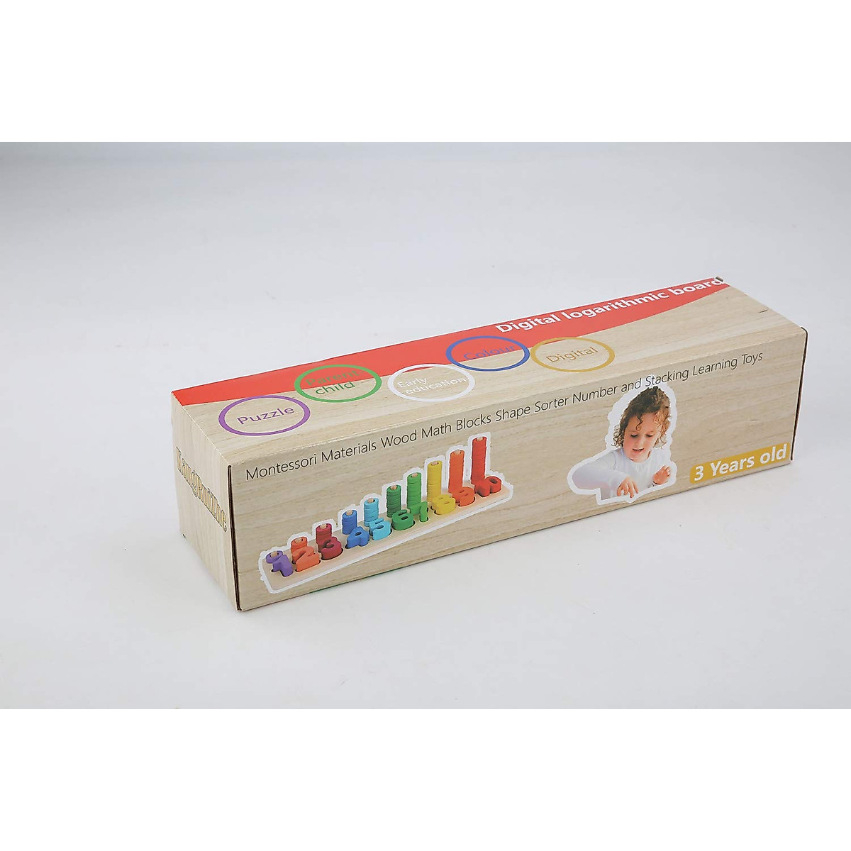 KangRuiZhe Montessori Materials Wood Math Blocks Shape Sorter Number and Stacking Learning Toys (Mathematics)