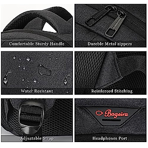 BAGEIRA 17.3 Inch Laptop Backpack, School Backpacks for teen boys, College High School Backpack. Travel Backpacks with usb Charging Port for Women Men. Anti-theft Waterproof Work Bookbags, Black